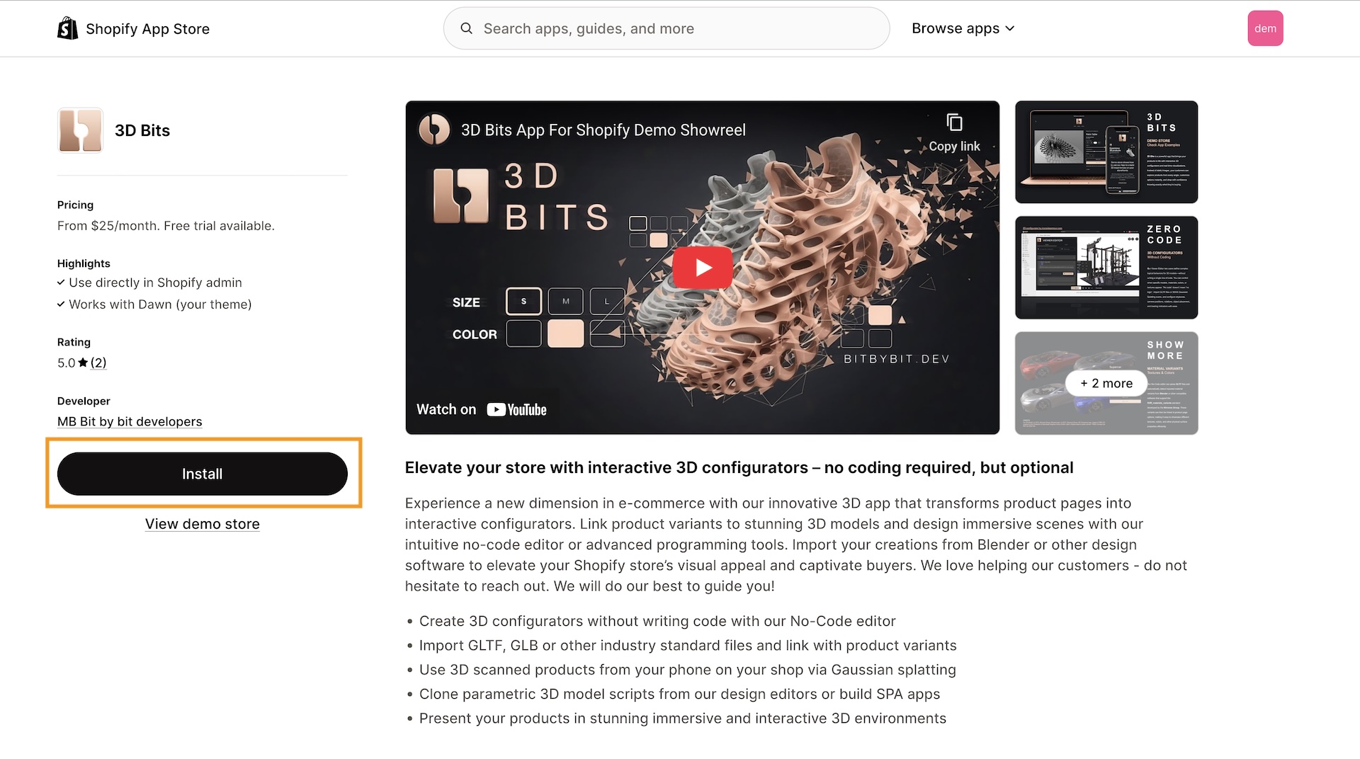 Installing 3D Bits App for Shopify | Bitbybit